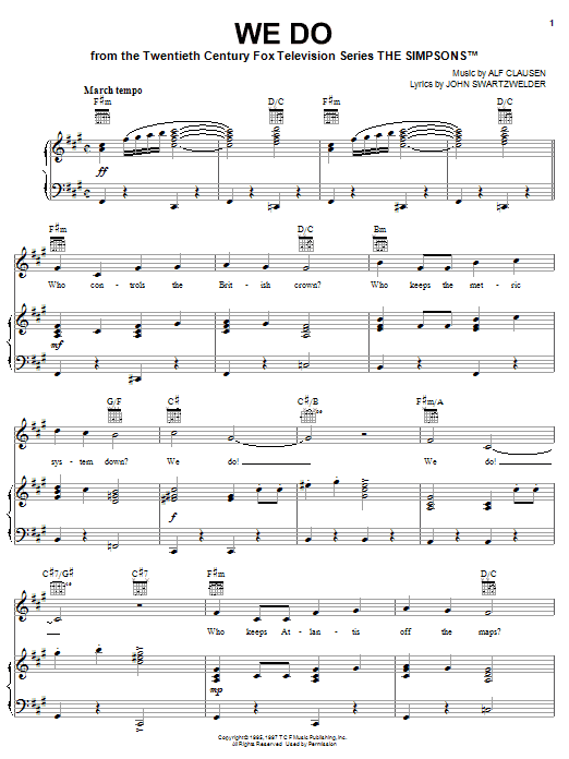 The Simpsons "We Do" Sheet Music Notes | Download Printable PDF Score 56892