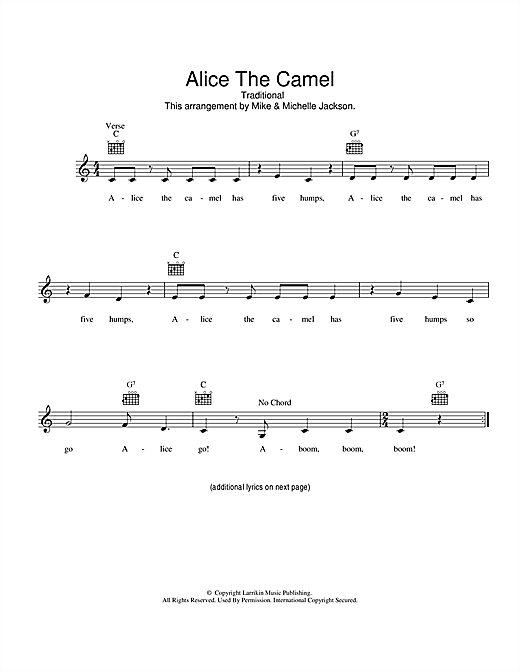 Traditional "Alice The Camel" Sheet Music Notes | Download Printable ...