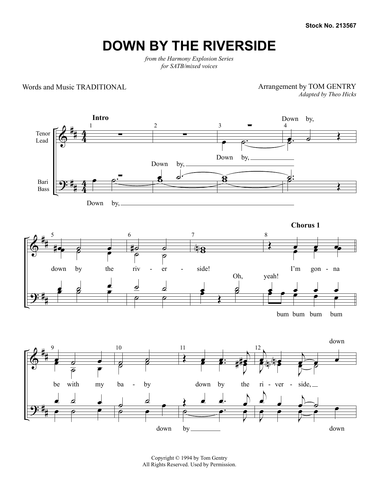 Traditional "Down By The Riverside (arr. Tom Gentry)" Sheet Music Notes ...