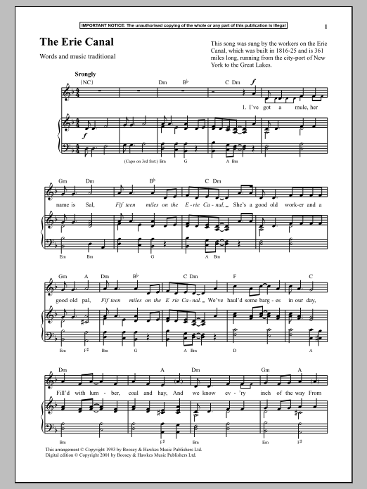 Traditional "The Erie Canal" Sheet Music Notes | Download Printable PDF ...