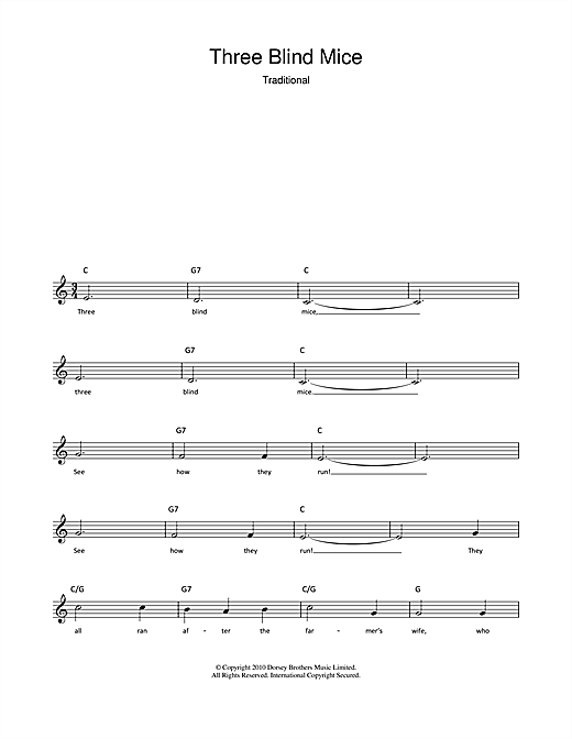 Traditional "Three Blind Mice" Sheet Music Notes | Download Printable ...