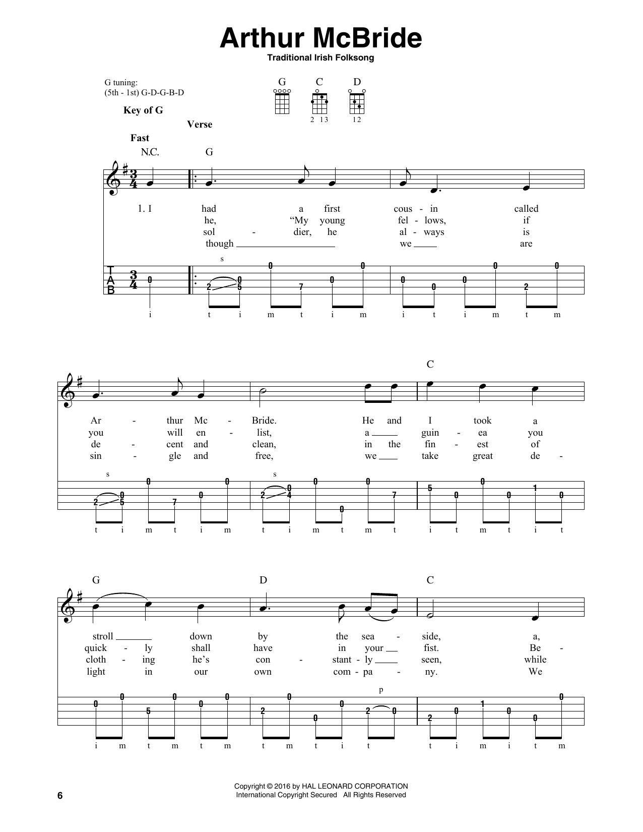 Traditional Irish Folk Song "Arthur McBride" Sheet Music Notes ...