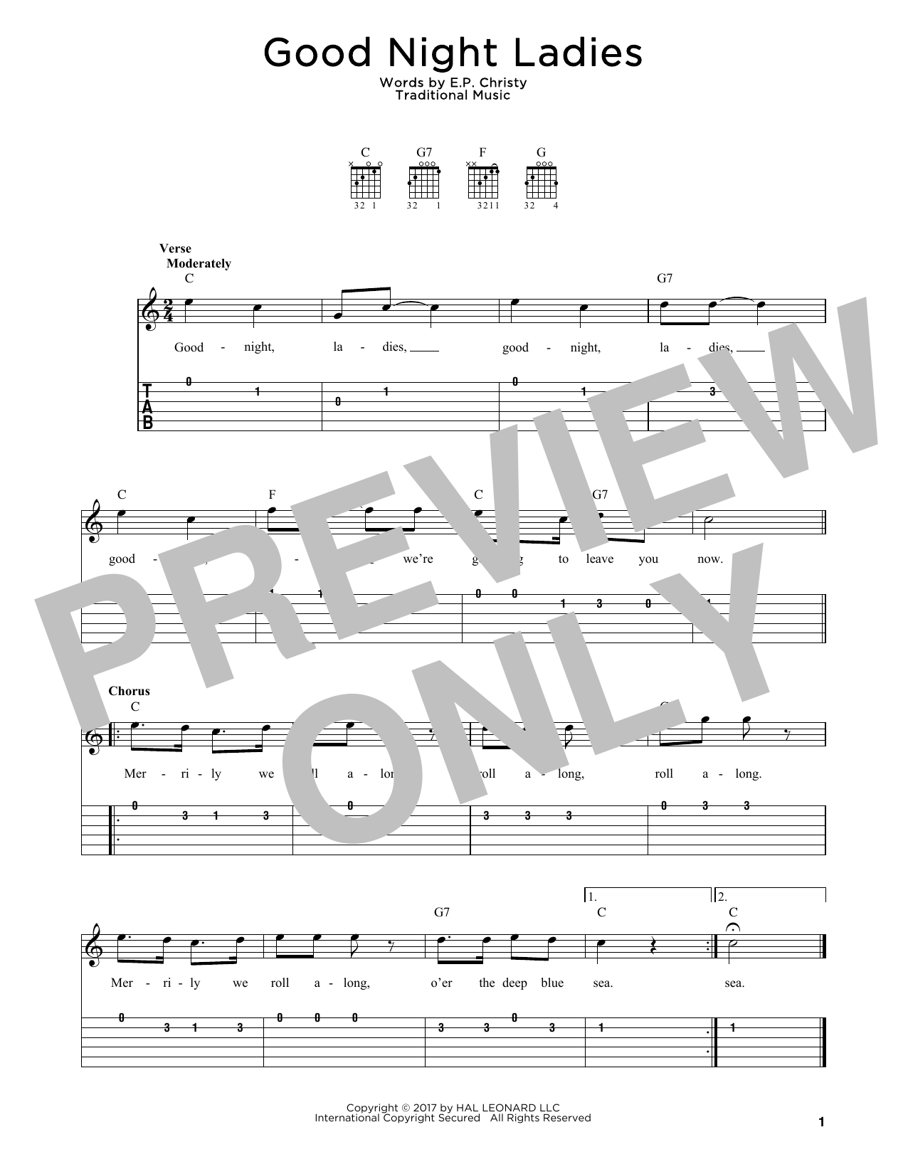 Traditional Music "Good Night Ladies" Sheet Music Notes | Download ...