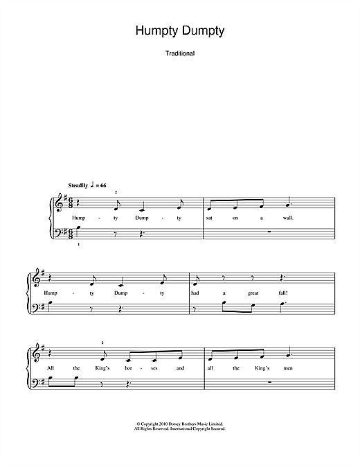 Traditional Nursery Rhyme "Humpty Dumpty" Sheet Music Notes | Download ...