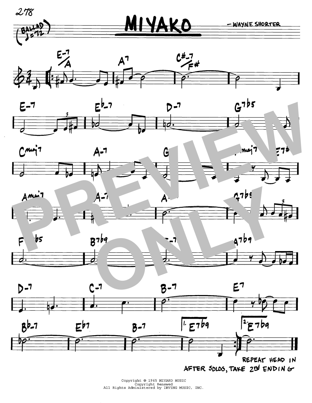 Wayne Shorter "Miyako" Sheet Music Notes | Download Printable PDF Score ...