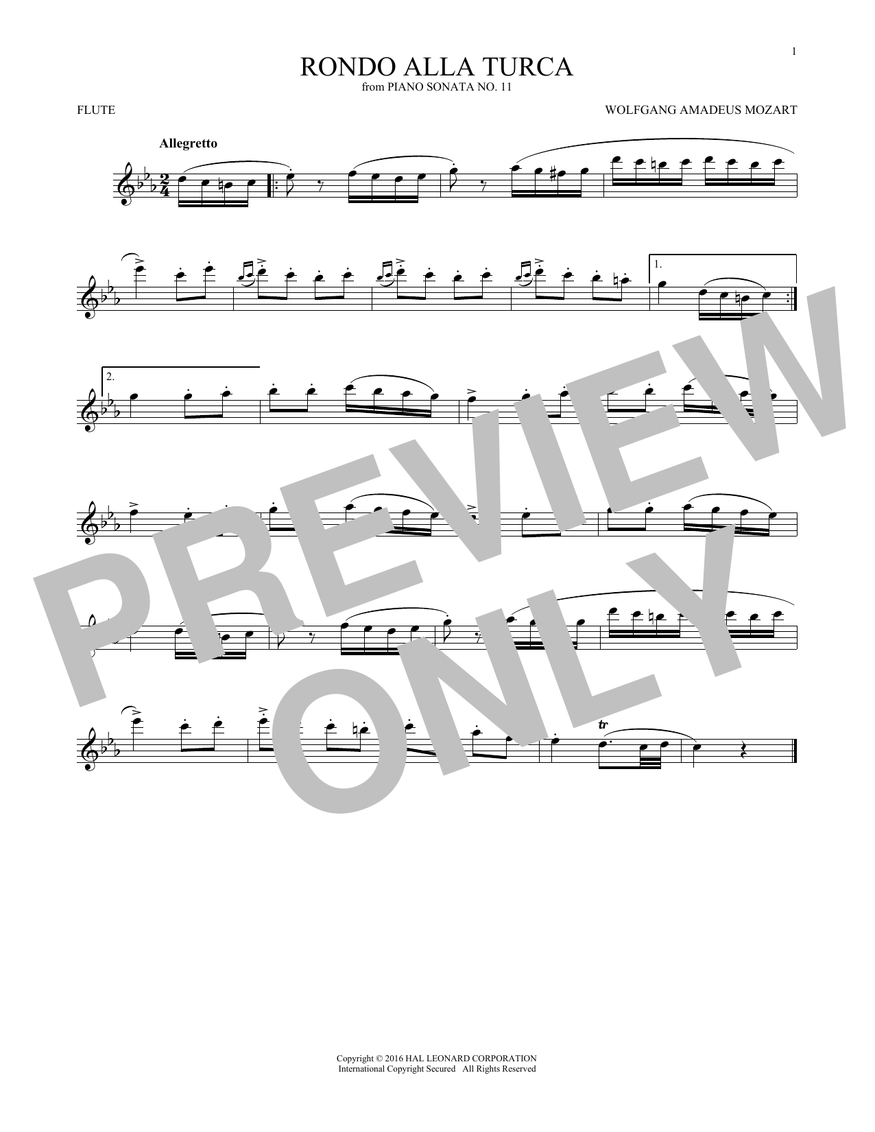 Wolfgang Amadeus Mozart "Rondo Alla Turca" Sheet Music Notes, Chords ...