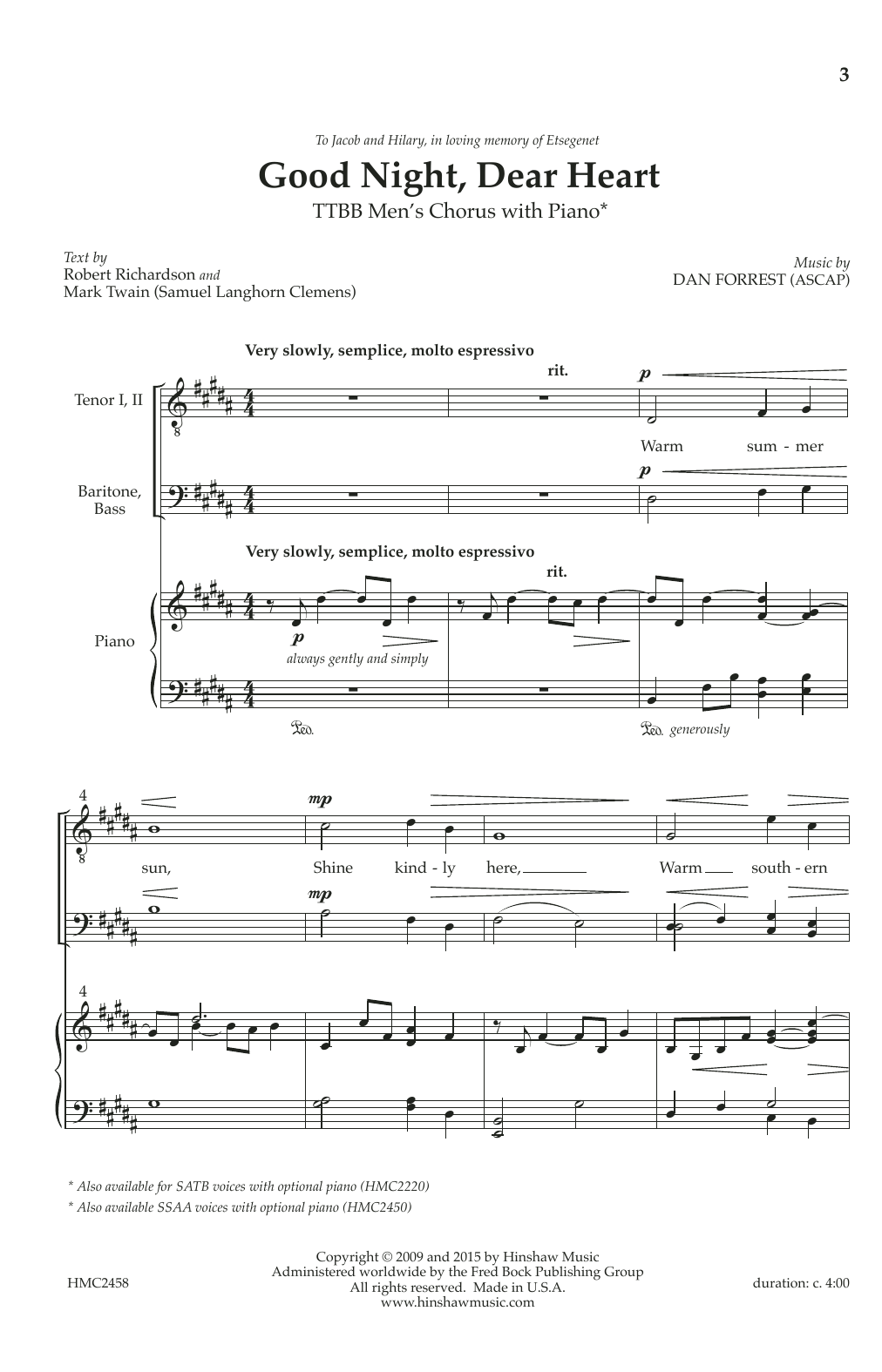 Dan Forrest "Good Night, Dear Heart" Sheet Music & Chords | Download 7 ...