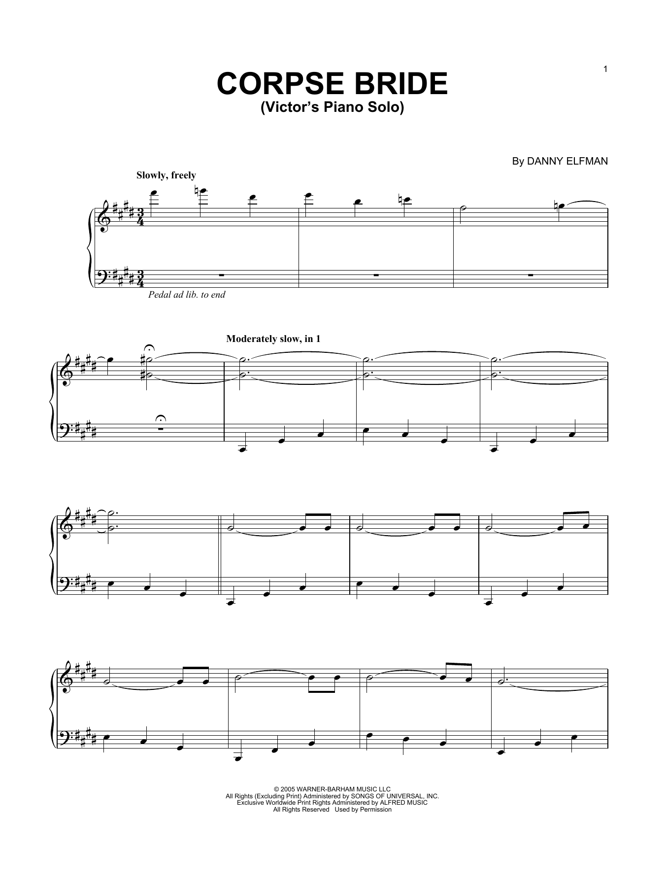 Danny Elfman "Victor's Piano Solo (from Corpse Bride)" Sheet Music ...