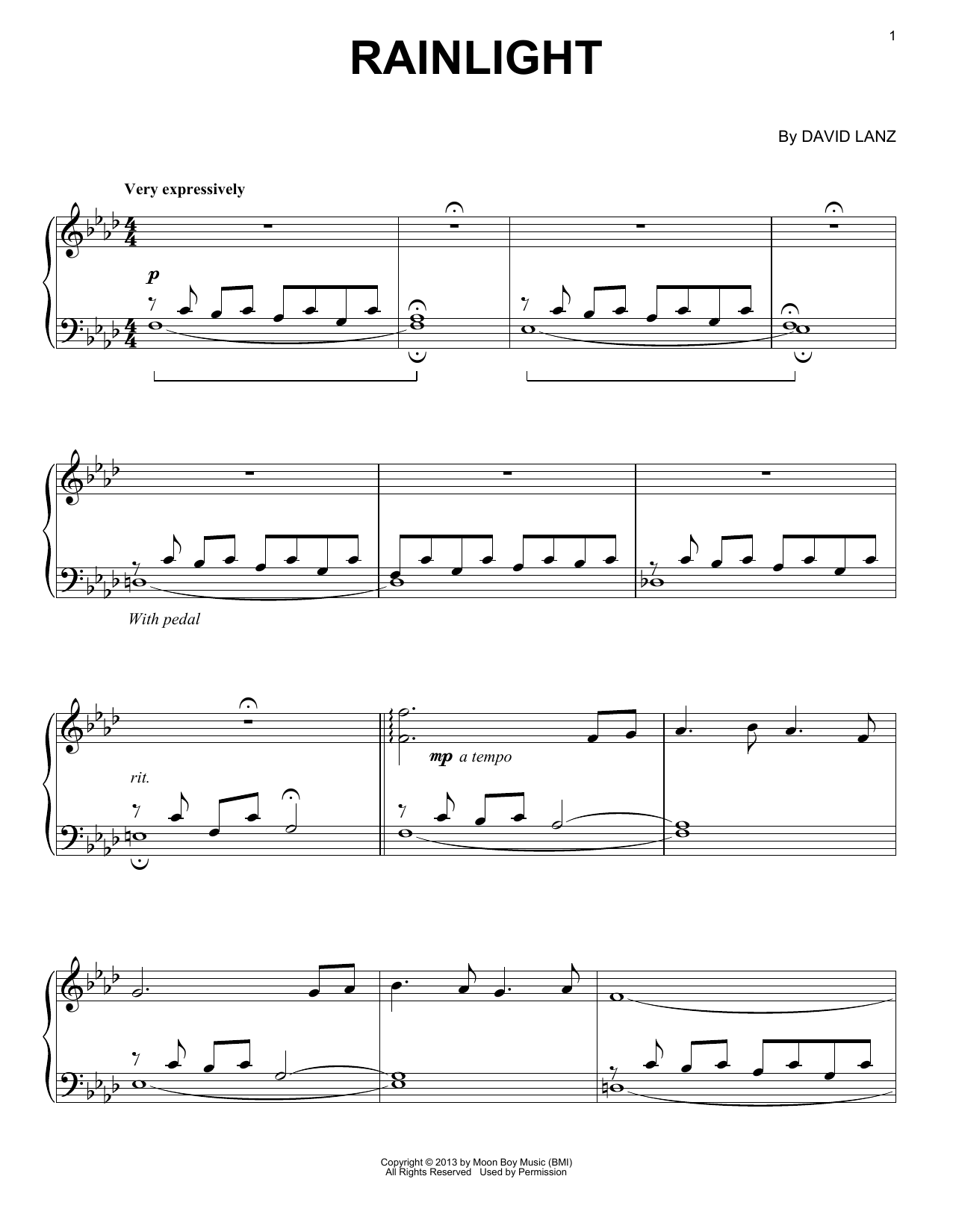David Lanz "Rainlight" Sheet Music Notes | Download Printable PDF Score ...