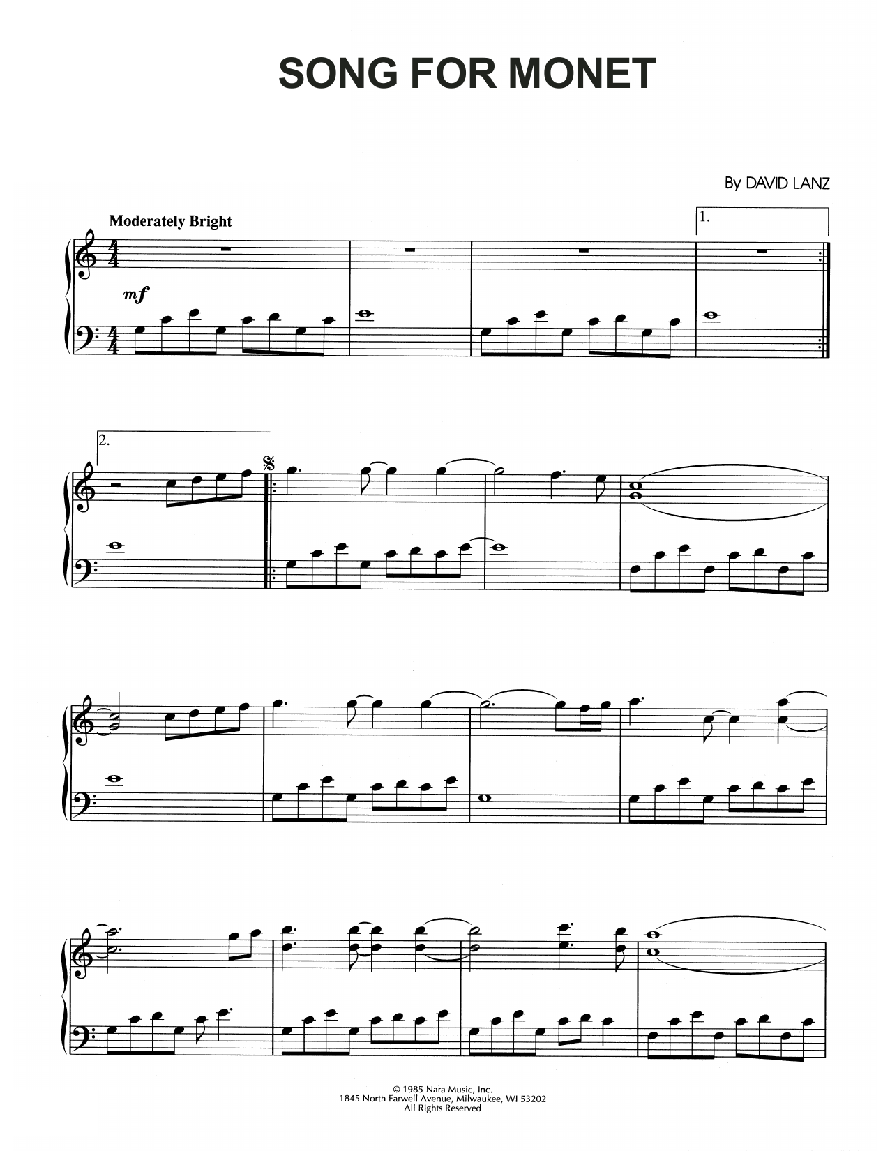 David Lanz "Song For Monet" Sheet Music Notes | Download Printable PDF ...