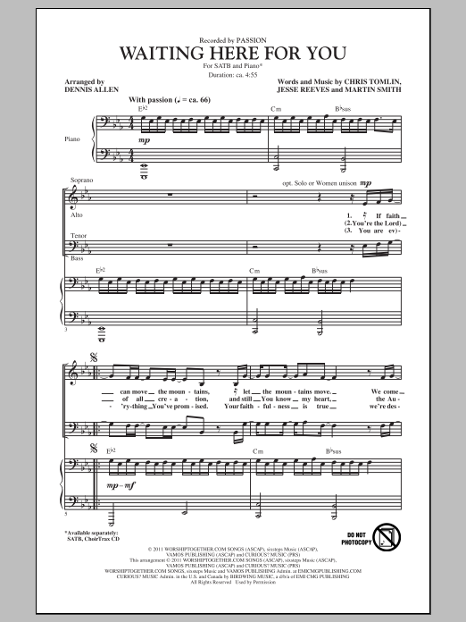 Dennis Allen "Waiting Here For You" Sheet Music Notes | Download ...