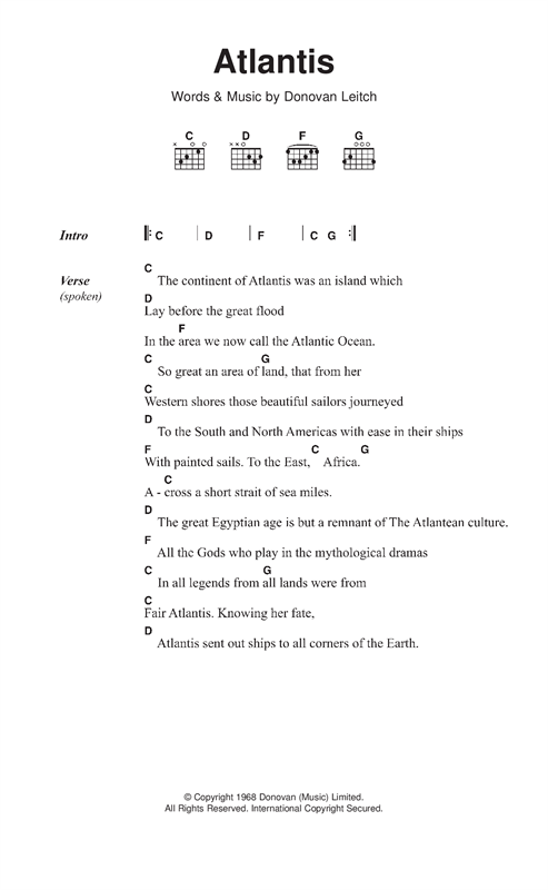Donovan "Atlantis" Sheet Music & Chords | Download 2-Page Printable PDF ...