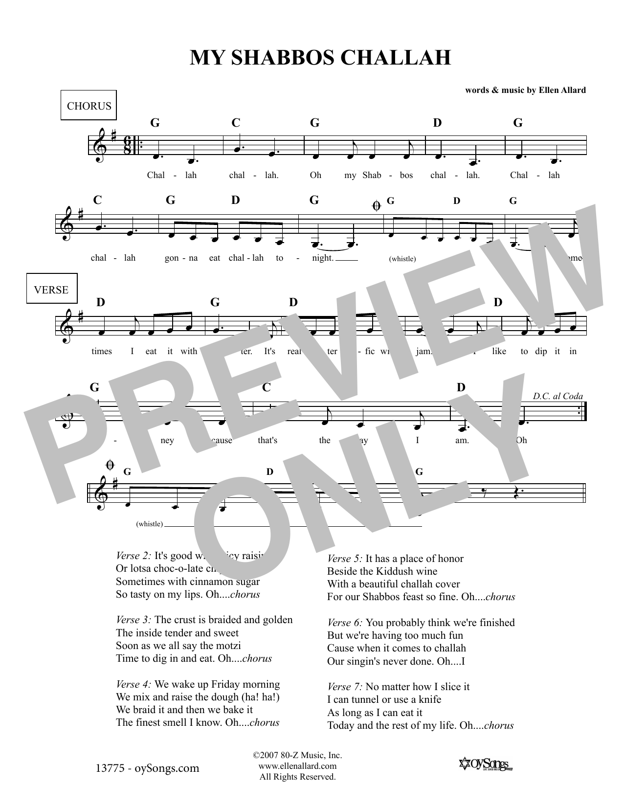 Ellen Allard "My Shabbos Challah" Sheet Music Notes | Download ...