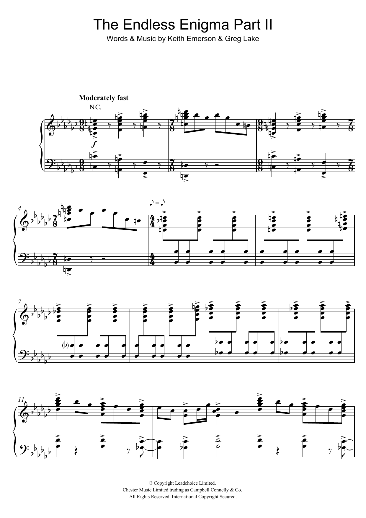 Emerson, Lake & Palmer "The Endless Enigma Part 2" Sheet Music & Chords ...