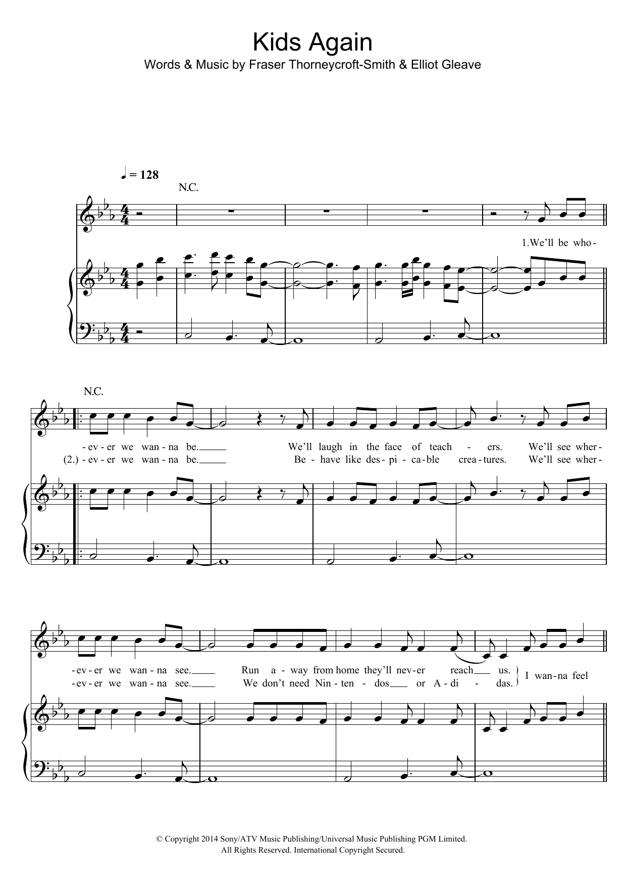 Example "Kids Again" Sheet Music Notes | Download Printable PDF Score ...