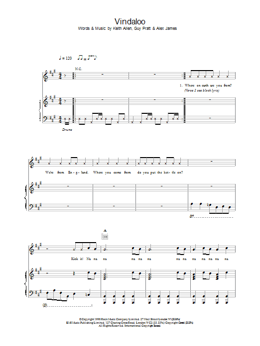 Fat Les "Vindaloo" Sheet Music Notes | Download Printable PDF Score 20369