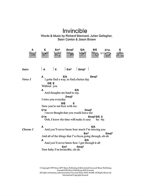 Five "Invincible" Sheet Music & Chords | Download 2-Page Printable PDF ...