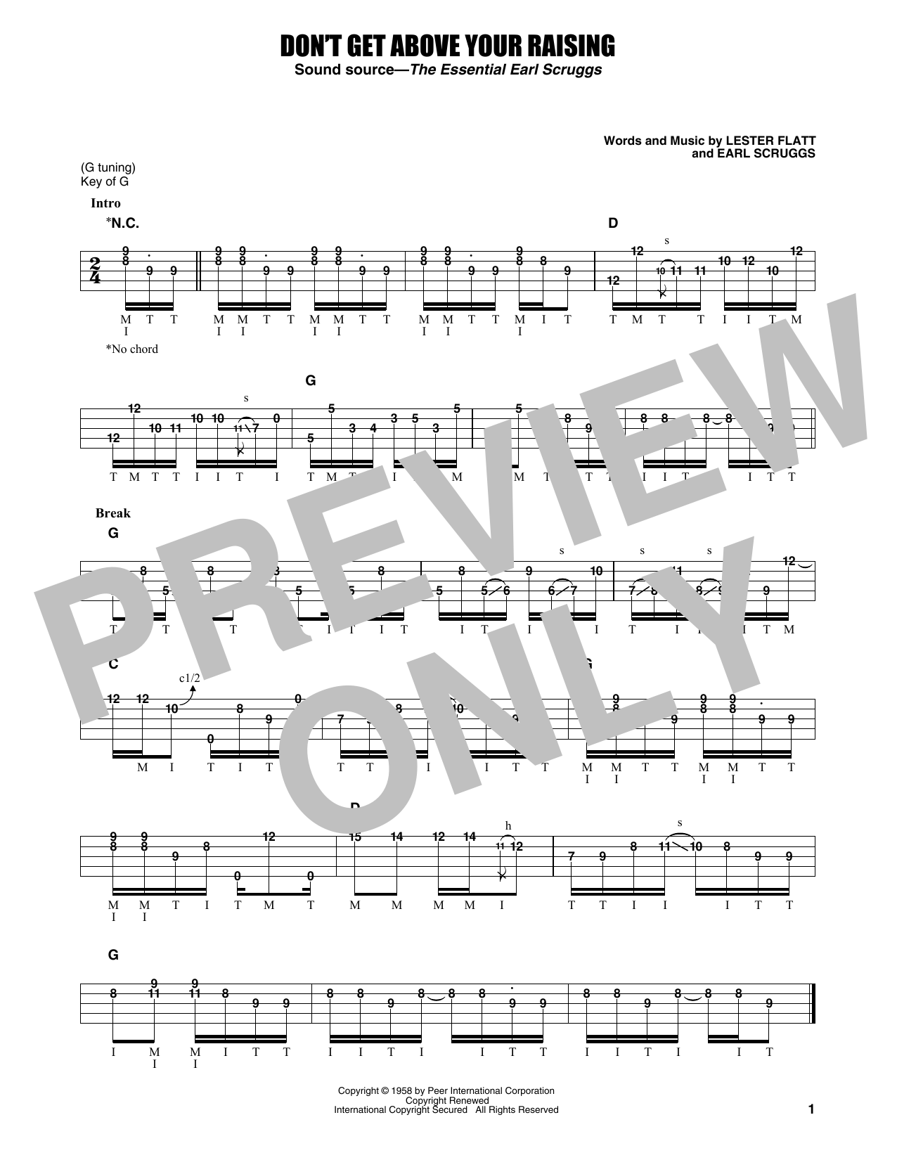 Flatt & Scruggs "Don't Get Above Your Raising" Sheet Music Notes ...