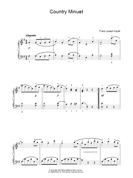 Franz Joseph Haydn "Country Minuet" Sheet Music Notes | Download ...