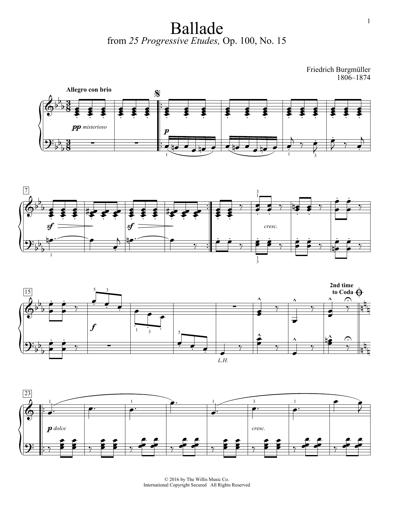 Friedrich Burgmuller "Ballade" Sheet Music & Chords | Download 2-Page Printable PDF Educational ...