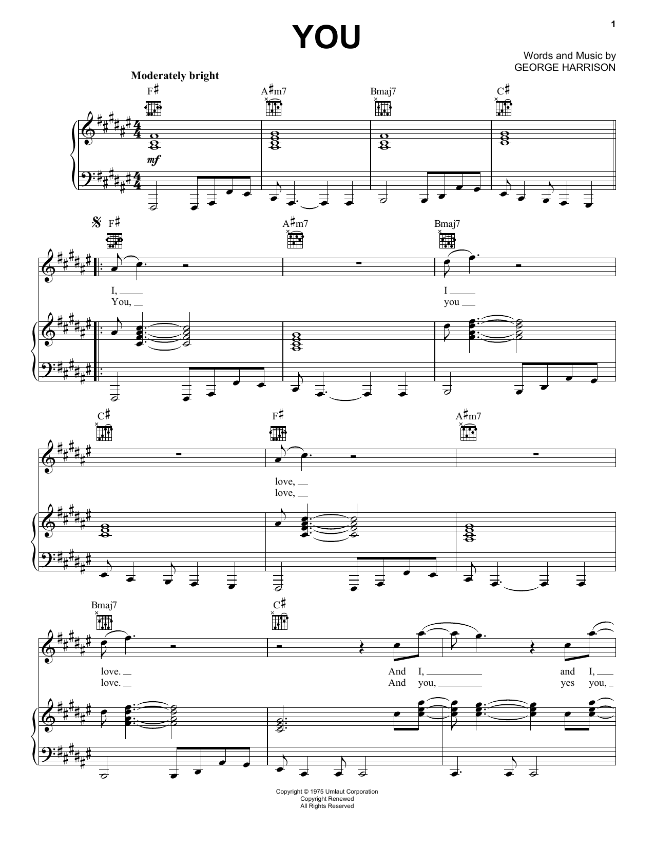 George Harrison "You" Sheet Music & Chords | Download 5-Page Printable ...