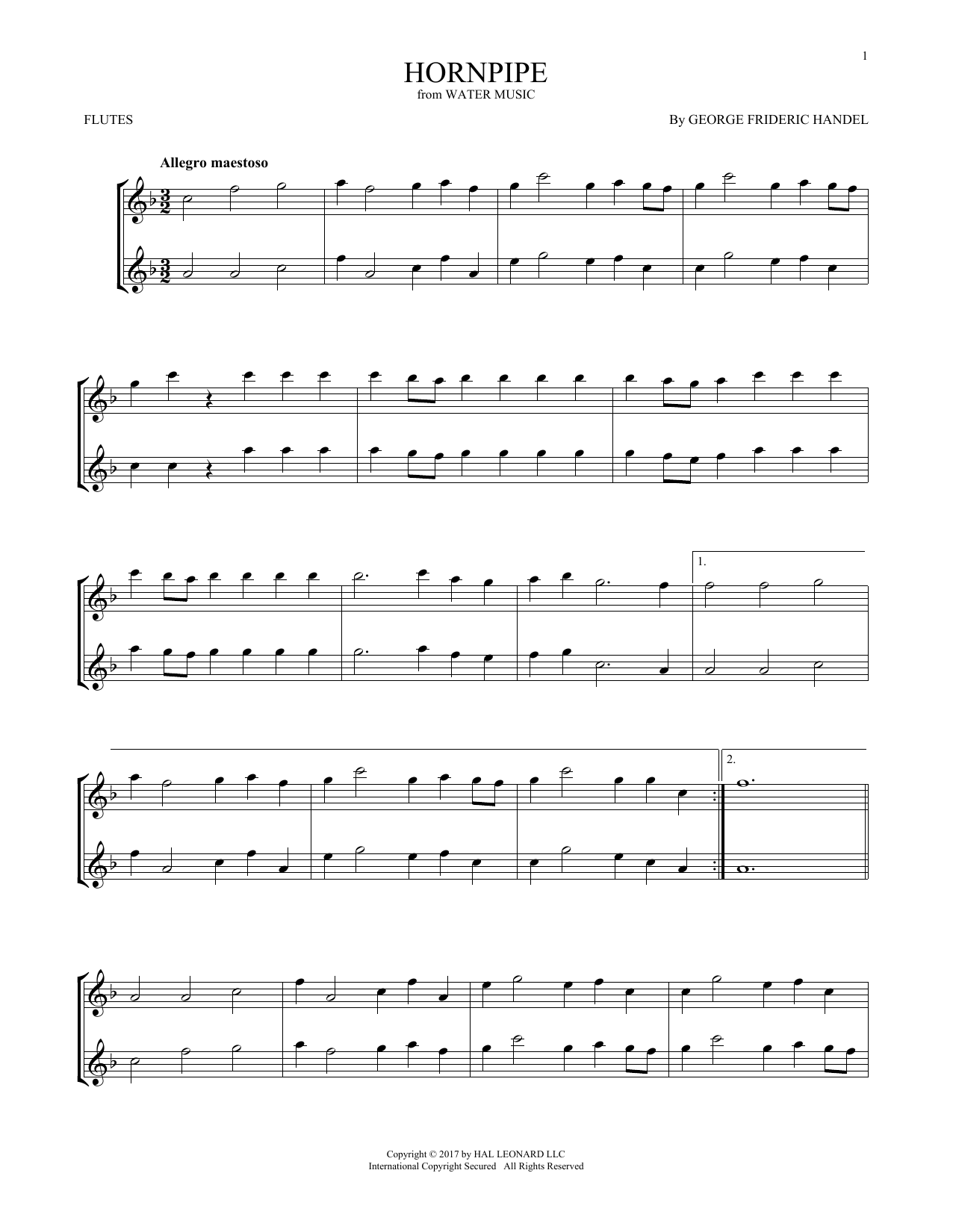 George Frideric Handel "Hornpipe" Sheet Music Notes | Download ...