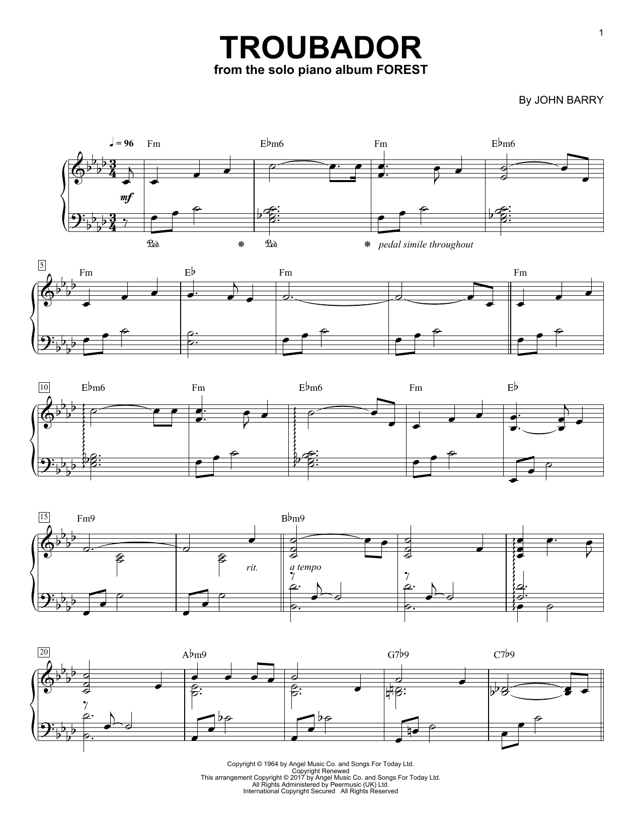 George Winston "Troubadour" Sheet Music Notes | Download Printable PDF ...