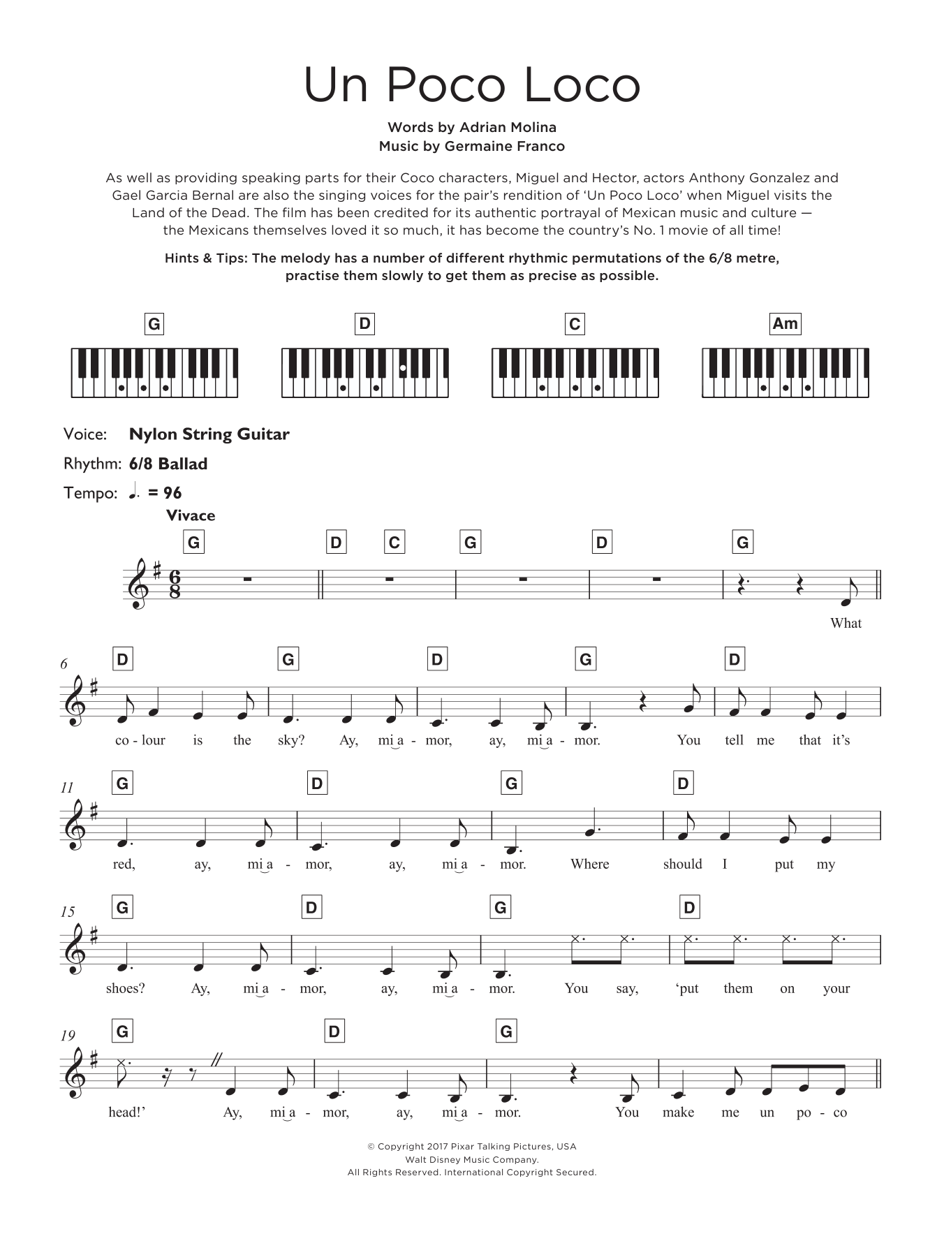 Germaine Franco & Adrian Molina "Un Poco Loco (from Coco)" Sheet Music ...
