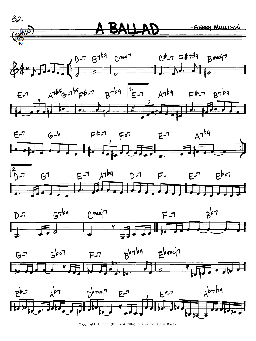 Gerry Mulligan "A Ballad" Sheet Music Notes | Download Printable PDF ...
