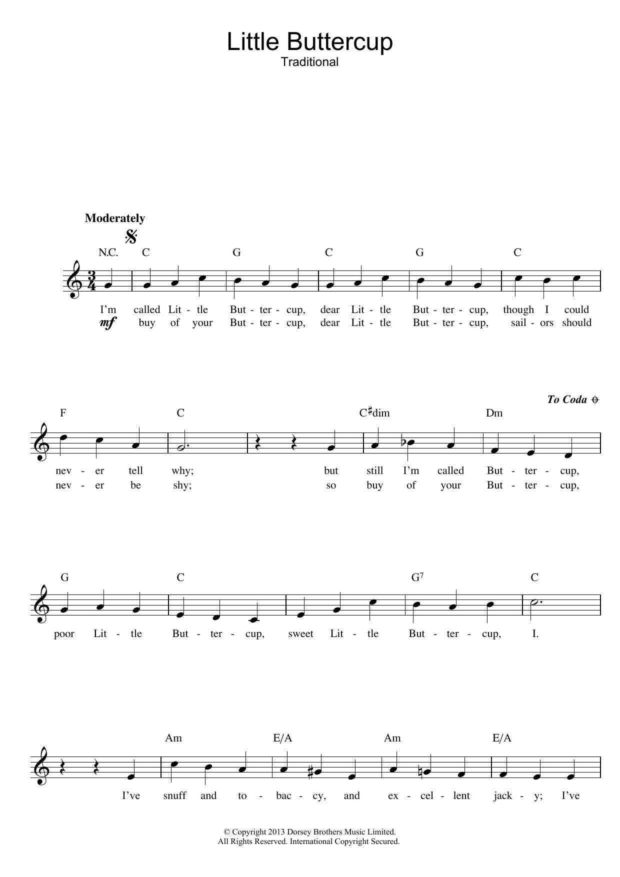 Gilbert & Sullivan "Little Buttercup (HMS Pinafore)" Sheet Music ...