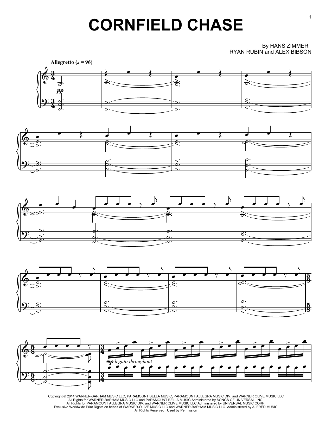 Hans Zimmer "Cornfield Chase (from Interstellar)" Sheet Music Notes ...