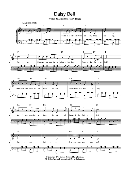 Harry Dacre "Daisy Bell" Sheet Music Notes | Download Printable PDF ...