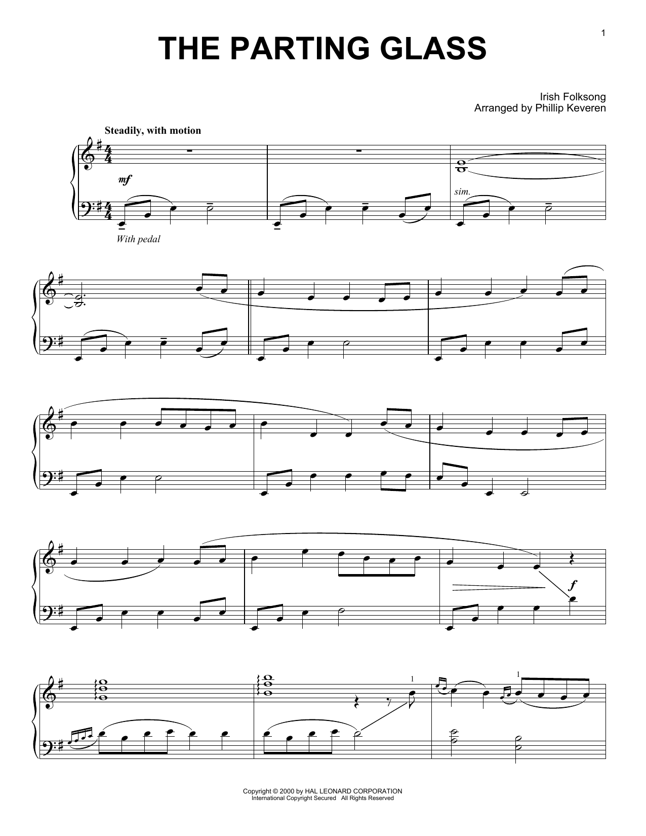 Irish Folksong "The Parting Glass (arr. Phillip Keveren)" Sheet Music ...