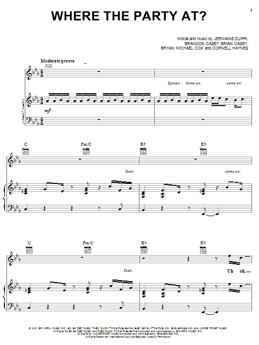 Jagged Edge With Nelly "Where The Party At" Sheet Music Notes ...
