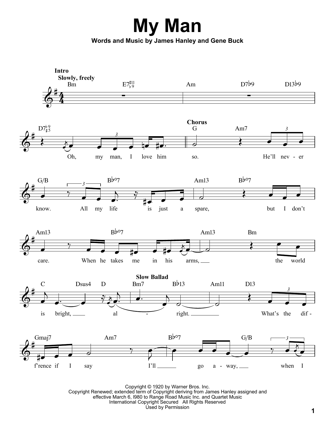 James Hanley "My Man" Sheet Music Notes | Download Printable PDF Score ...