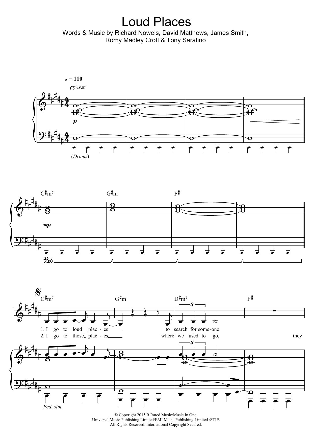 Jamie xx "Loud Places" Sheet Music Notes | Download Printable PDF Score ...