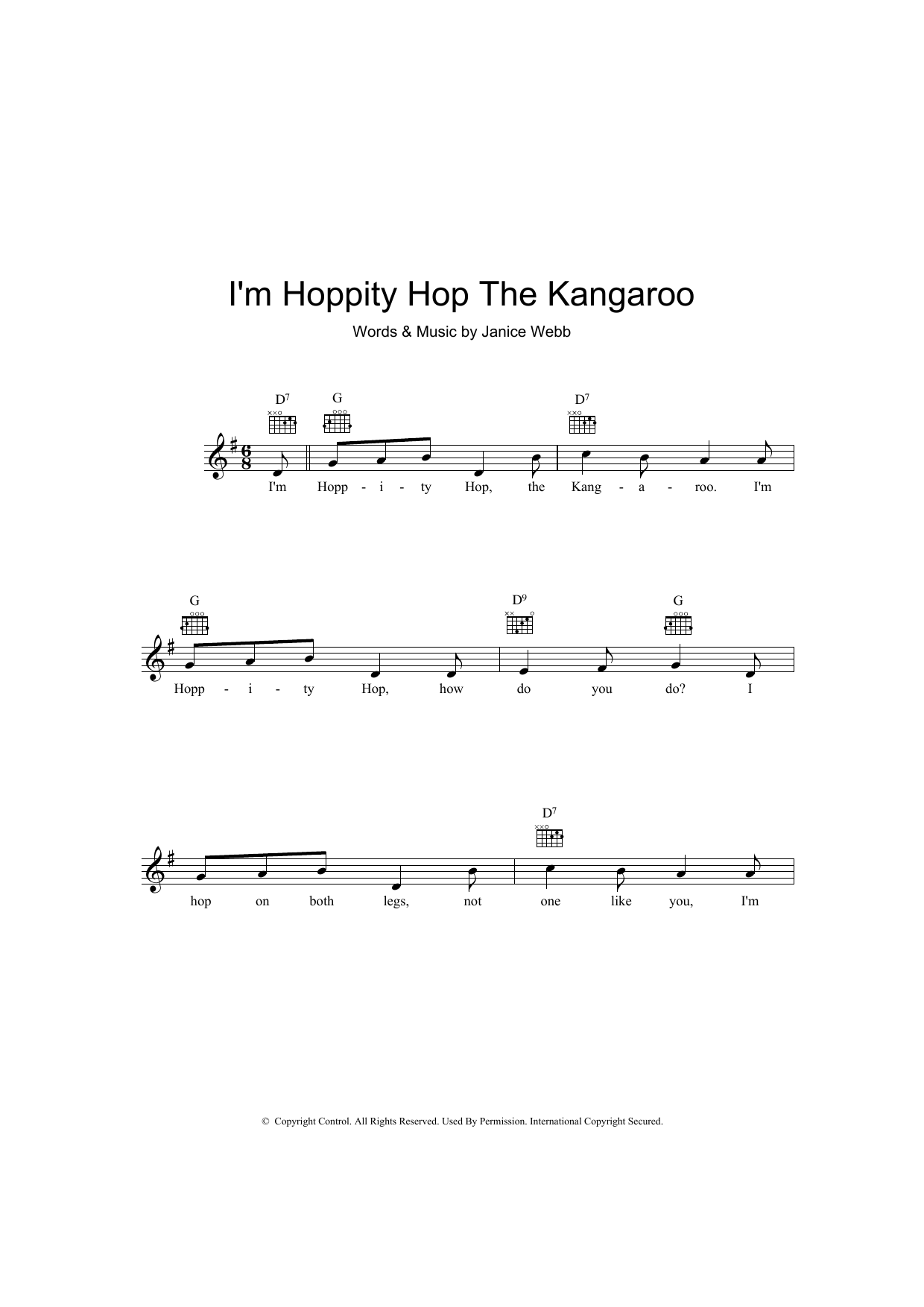 Janice Webb "I'm Hoppity Hop The Kangaroo" Sheet Music Notes | Download ...