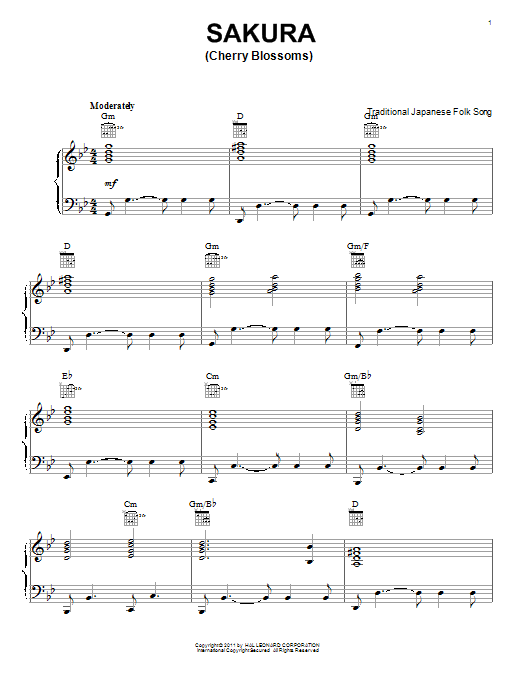 Japanese Folksong "Sakura (Cherry Blossoms)" Sheet Music & Chords ...