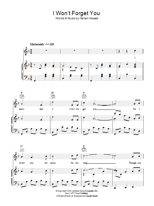 Jim Reeves "I Won't Forget You" Sheet Music Notes | Download Printable ...