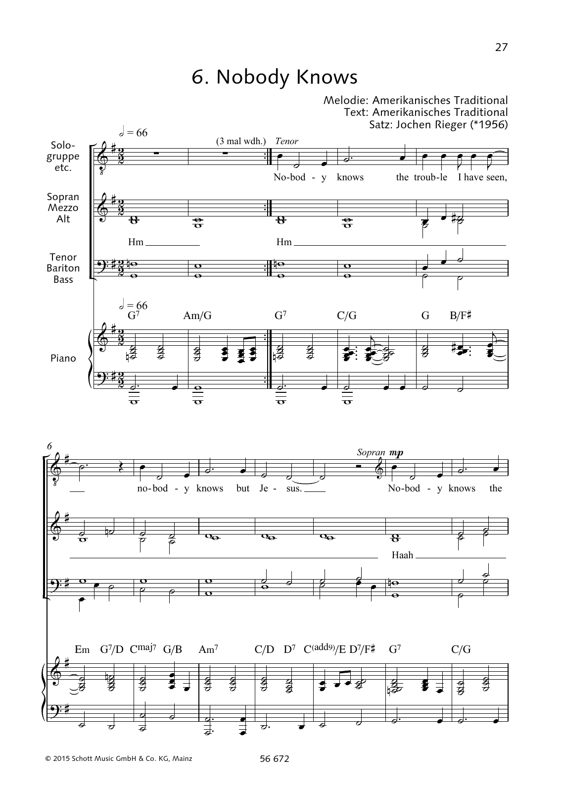 Jochen Rieger "Nobody Knows" Sheet Music Notes | Download Printable PDF ...