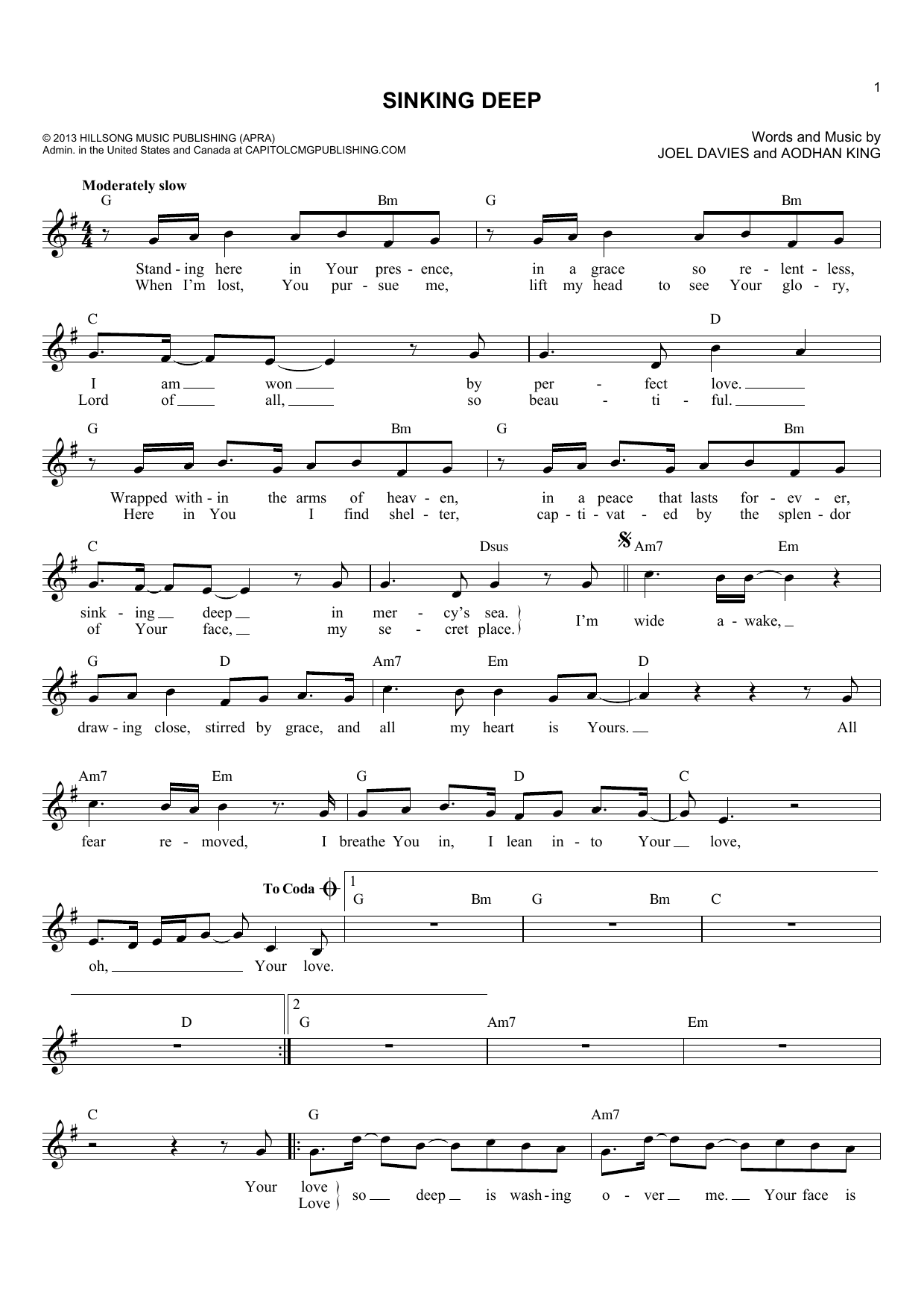 Joel Davies "Sinking Deep" Sheet Music & Chords | Download 2-Page ...