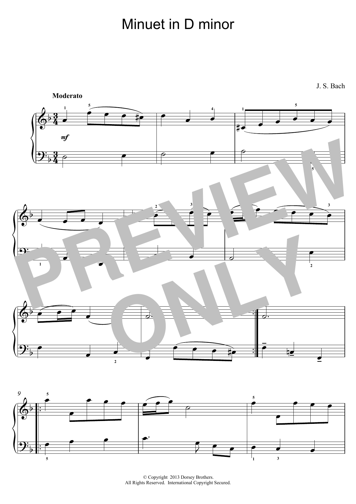 Johann Sebastian Bach "Minuet In D Minor" Sheet Music & Chords | Download 2-Page Printable PDF ...