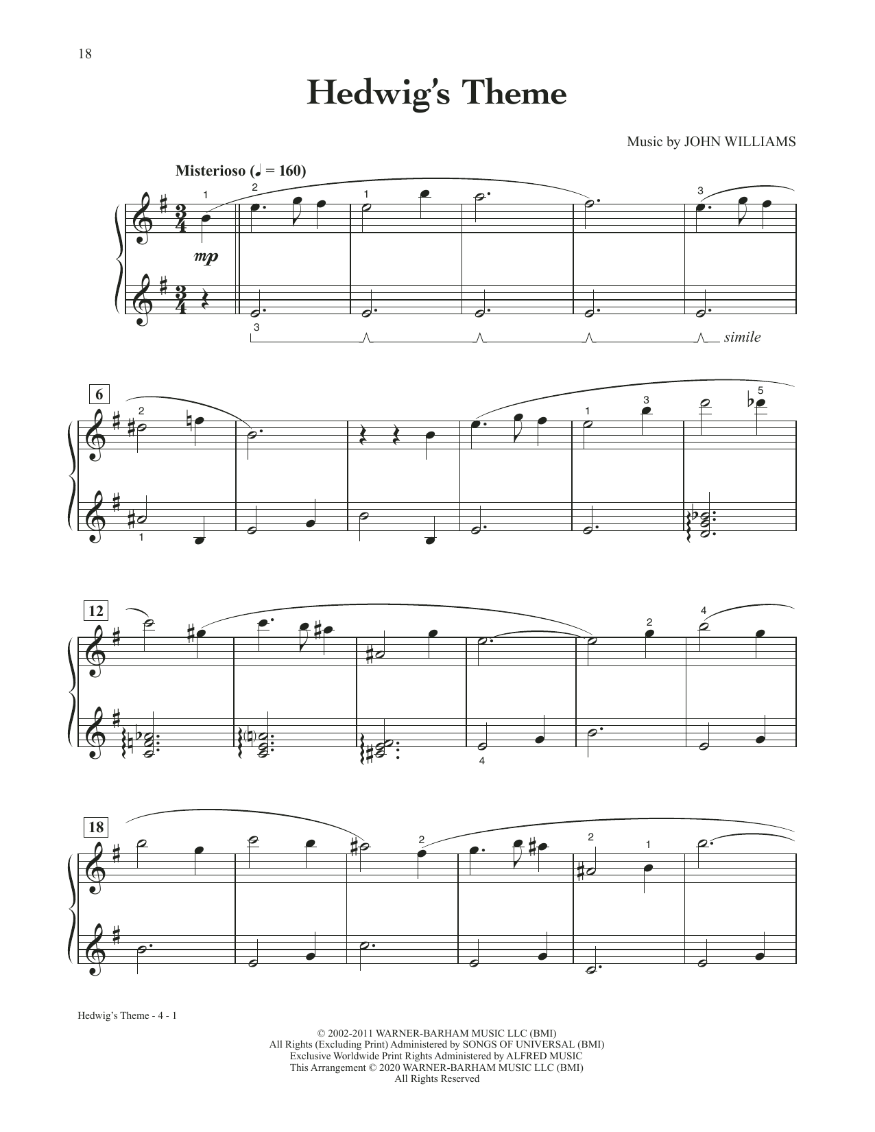 John Williams "Hedwig's Theme (from Harry Potter)" Sheet Music & Chords ...