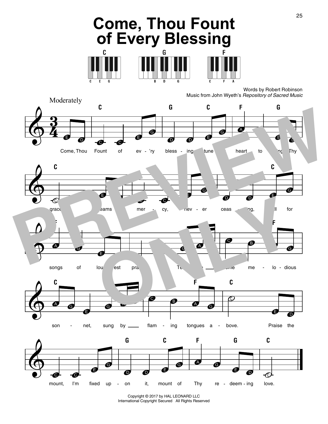John Wyeth "Come, Thou Fount Of Every Blessing" Sheet Music & Chords ...