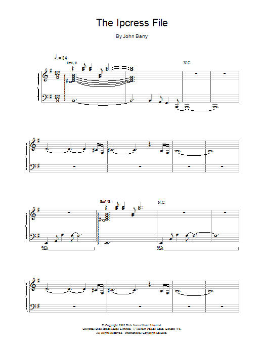 John Barry "The Ipcress File" Sheet Music & Chords | Download 3-Page ...