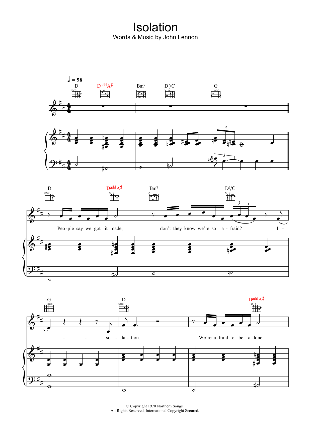 John Lennon "Isolation" Sheet Music Notes | Download Printable PDF ...