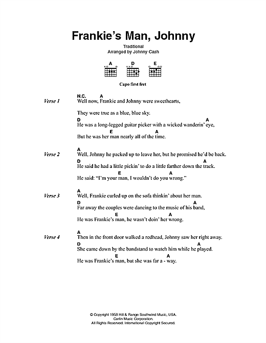 Johnny Cash Frankies Man Johnny Sheet Music Notes Download Printable Pdf Score 78756