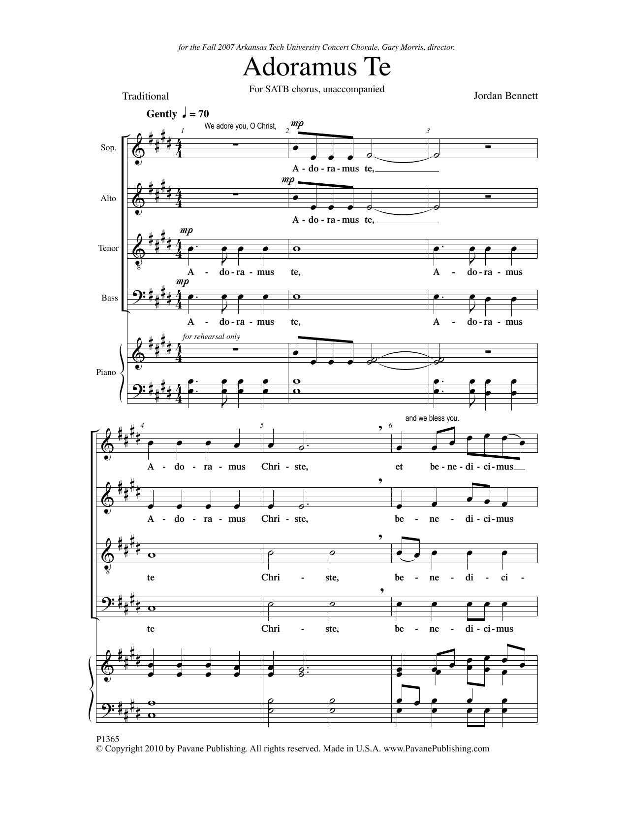 Jordan Bennett "Adoramus Te" Sheet Music Notes | Download Printable PDF ...