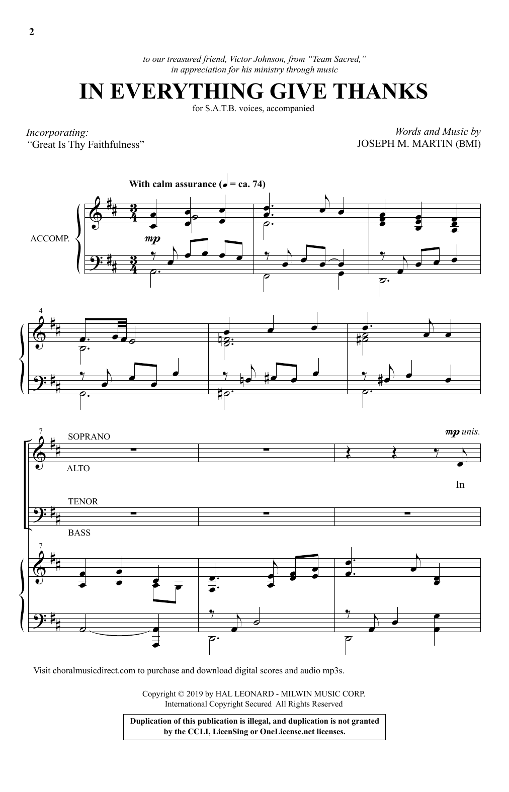Joseph M. Martin "In Everything Give Thanks" Sheet Music & Chords ...