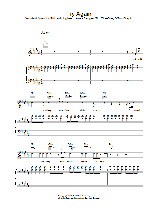 Keane "Try Again" Sheet Music & Chords | Download 3-Page Printable PDF ...